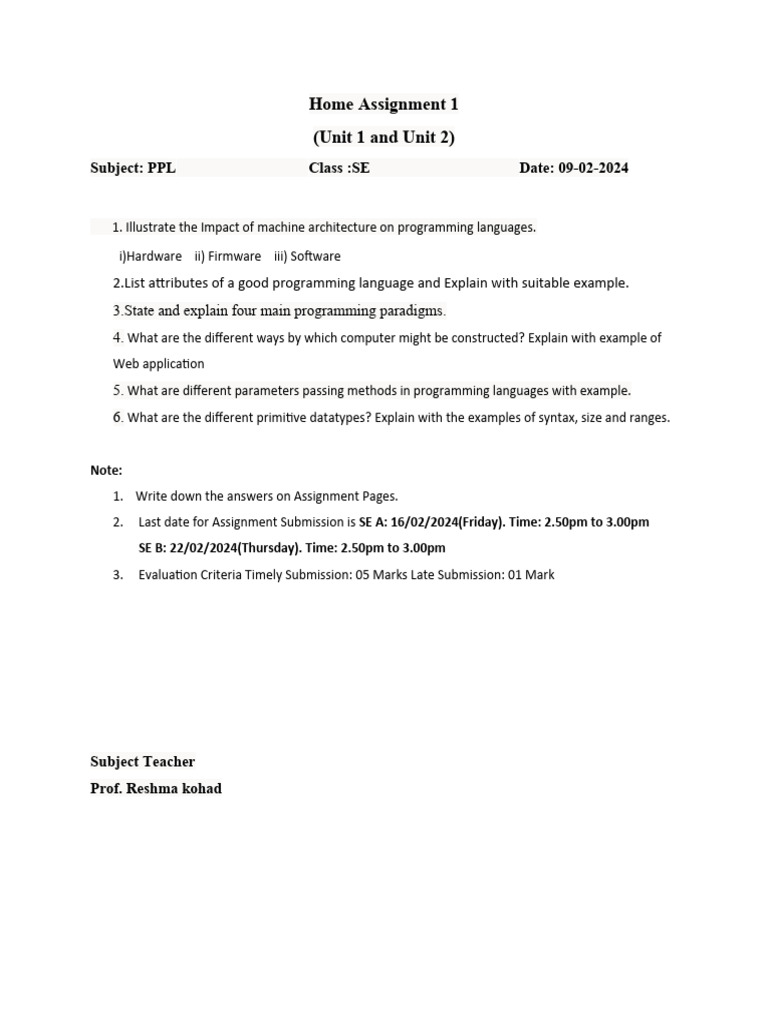 PPL Home Assignment: Programming Concepts | PDF | Art