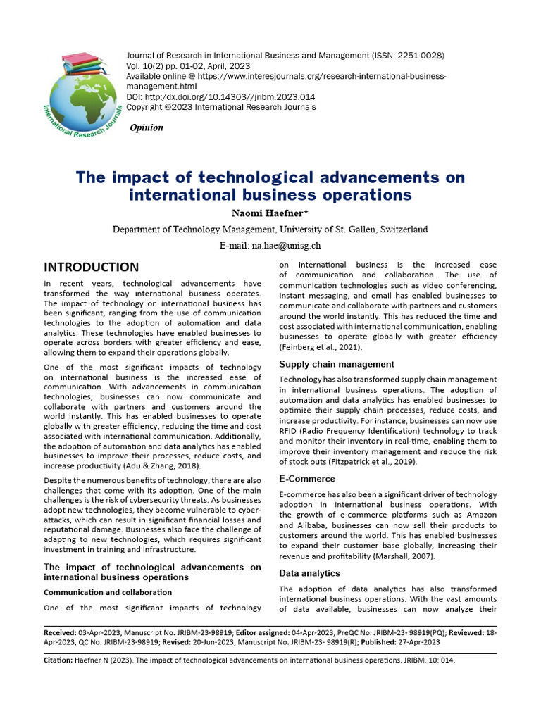 The Impact of Technological Advancements On International Business ...