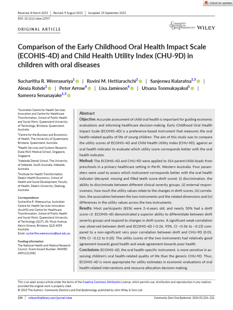 ECOHIS-4D vs CHU-9D in Child Oral Health | PDF | Dentistry | Health Care