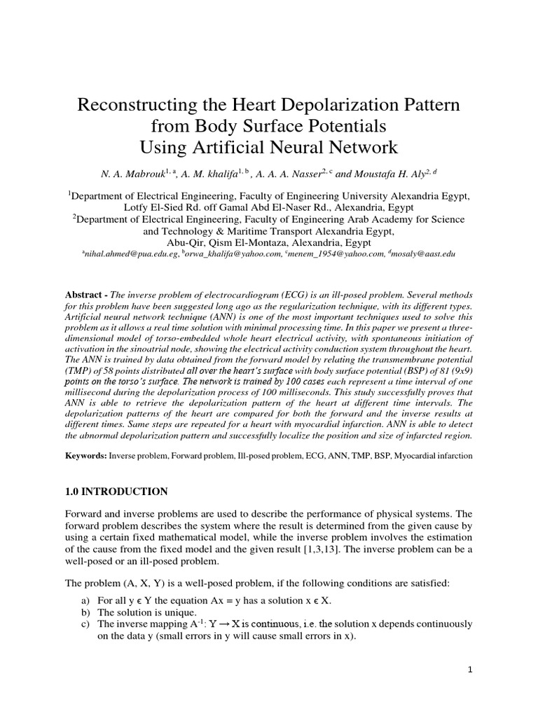 Reconstructing The Heart Depolarization Pattern From Body Surface Potentialsvusing Artificial