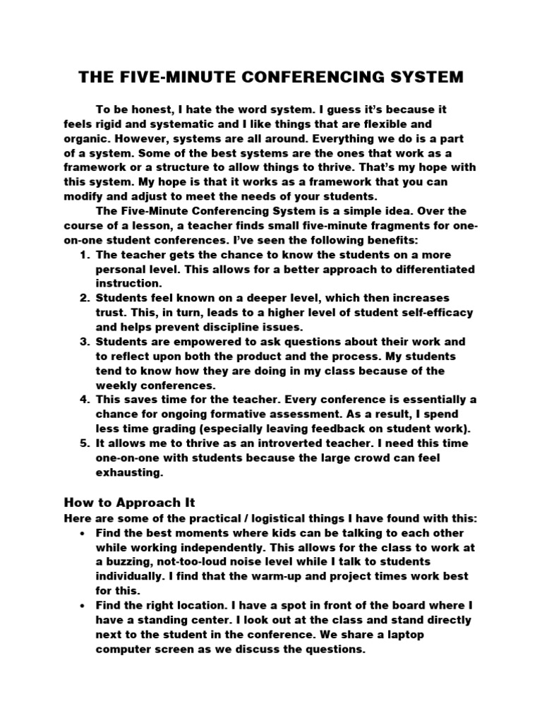 5-Minute Peer Conference System | PDF | Rubric (Academic) | Teachers