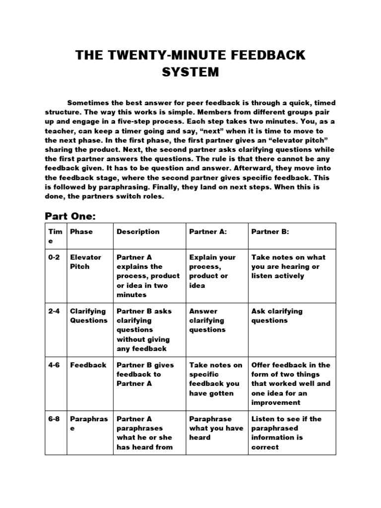 20-Minute Peer Feedback System | PDF | Human Communication