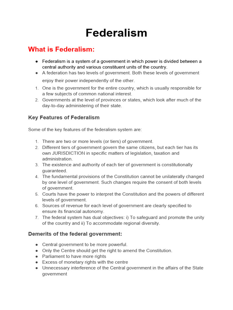Federalism Class 10 1 | PDF | Federation | Justice