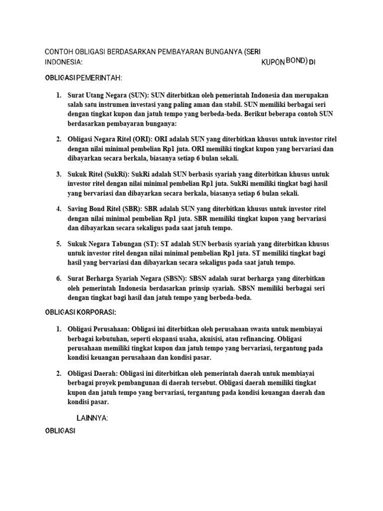 CONTOH OBLIGASI-WPS Office | PDF | Pengelolaan Keuangan & Uang