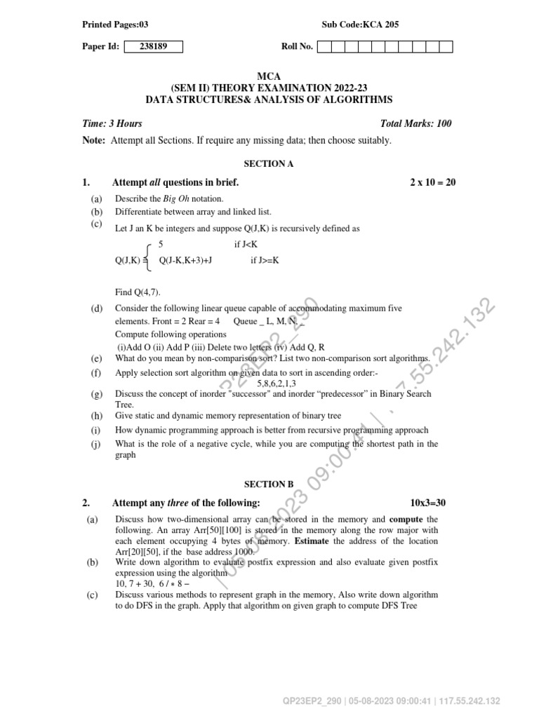 Mca 2 Sem Data Structures Analysis of Algorithms Kca205 2023 | PDF ... Mca 2 Sem Data Structures Analysis of Algorithms Kca205 2023 | PDF ...
