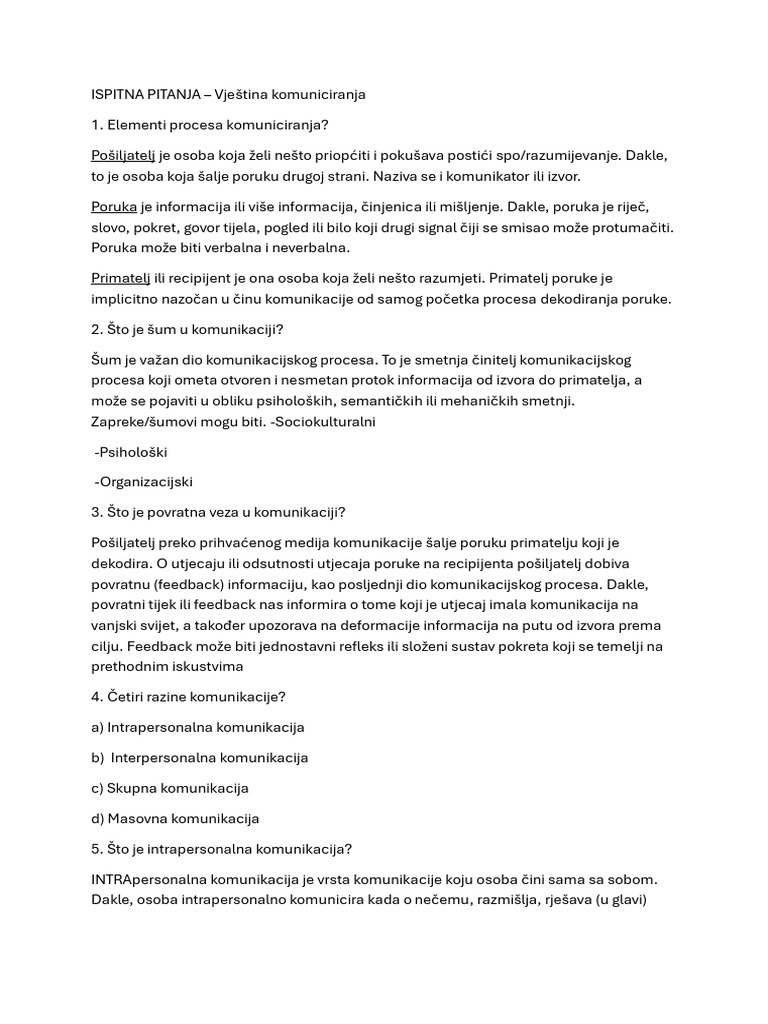 Komunikacijske Ispitna Pitanja | PDF