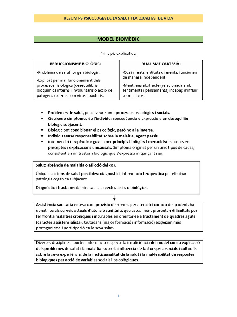Resum psico salut i qualitat de vida | PDF