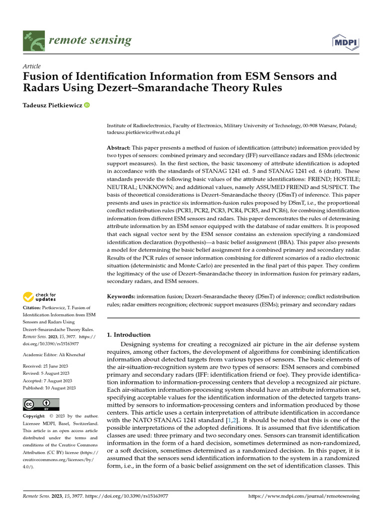 Fusion of Identification Information From ESM Sensors and Radars Using ...