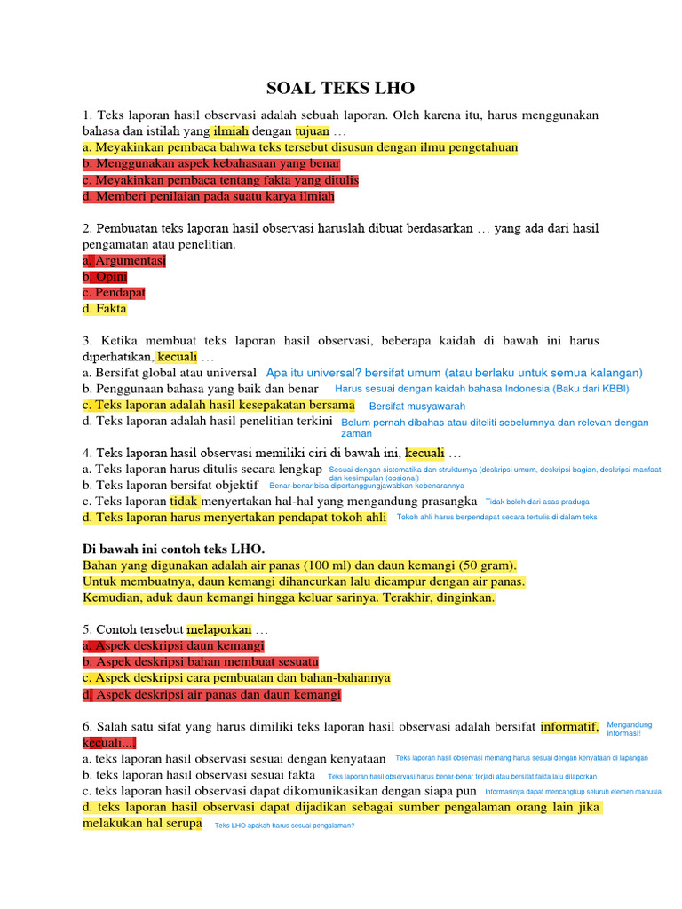 Soal Teks Laporan Hasil Observasi | PDF