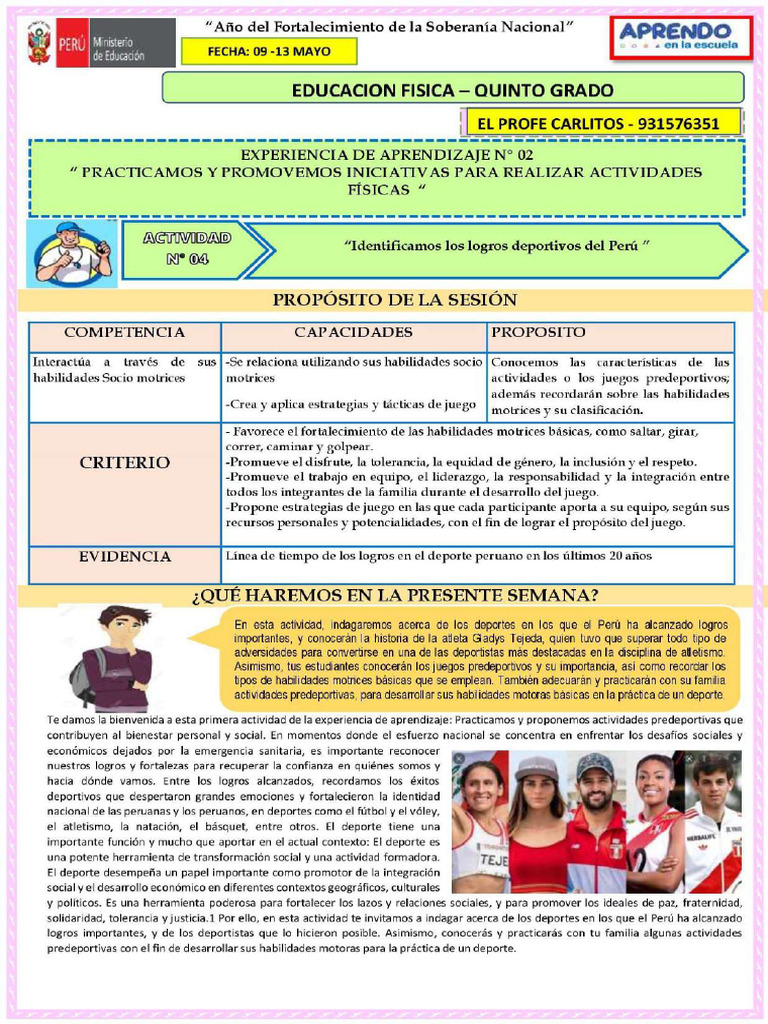 Experiencia de Aprendizaje 02 - Actividad 04 -5to -Educacion Fisica-2022 | PDF
