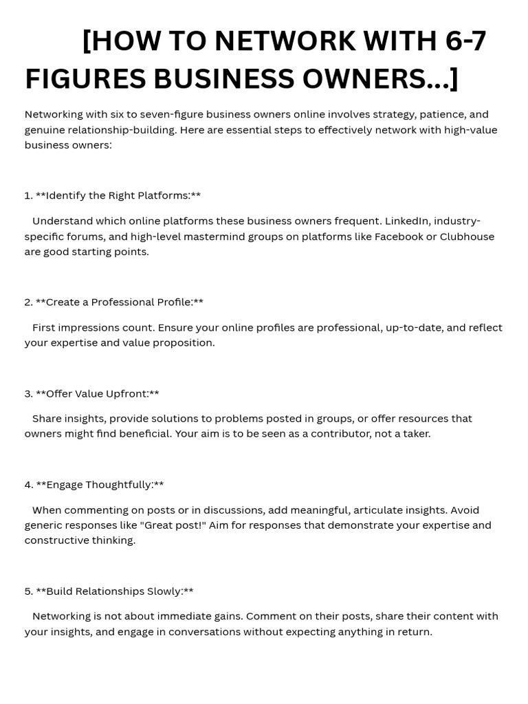 How To Network With 6-7 Figures Business Owners... ) | PDF | Online And ...