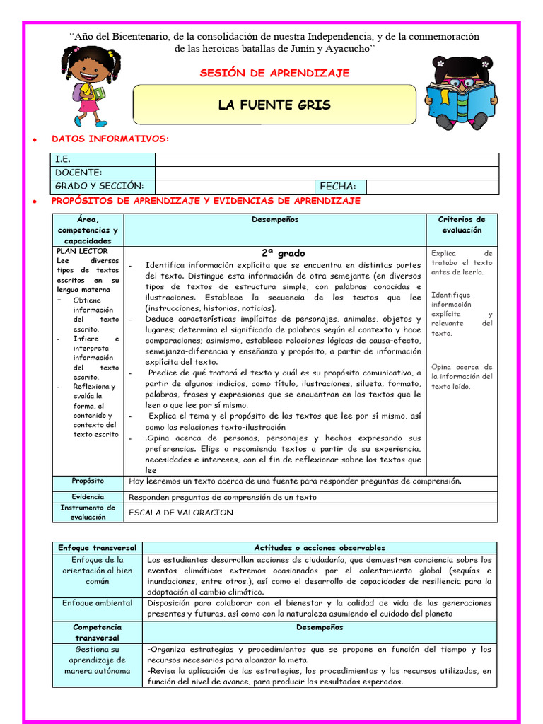 2º U3 s1 Sesion d4 Plan Lector La Fuente Gris Maestras de Primaria Del ...
