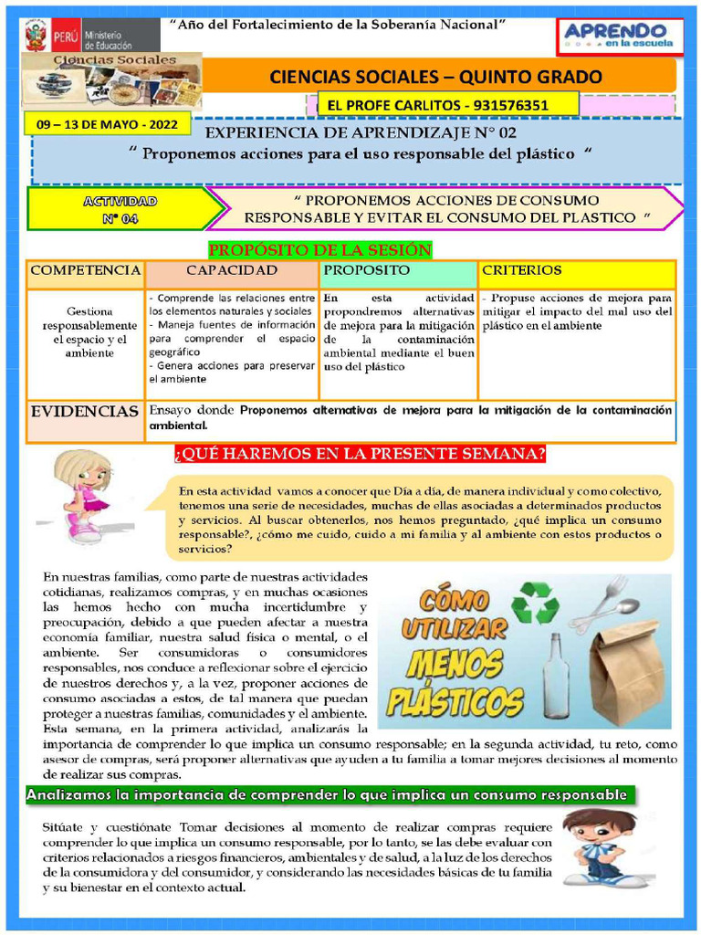 EXPERIENCIA DE APRENDIZAJE 2 - CIENCIAS SOCIALES - ACTIVIDAD 04- 5TO GRADO - 2022 | PDF
