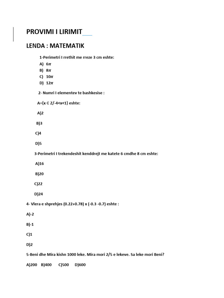 Provimi I Lirimit | PDF