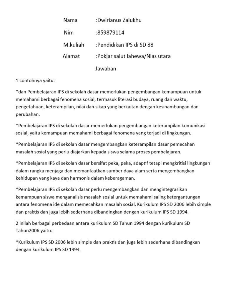 Tugas 1 Dwirianus Zalukhu Pendidikan IPS diSD 88 | PDF
