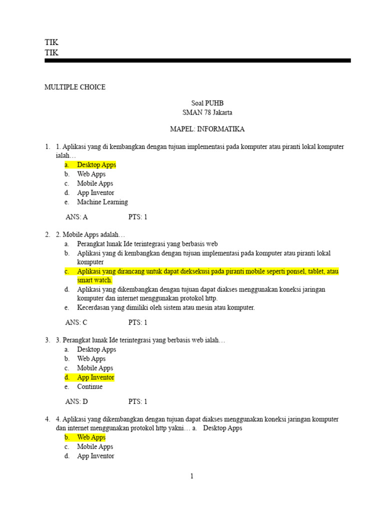 Tik Xi-B Jawaban | PDF