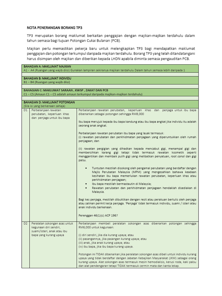 Nota Penerangan Borang tp3 | PDF