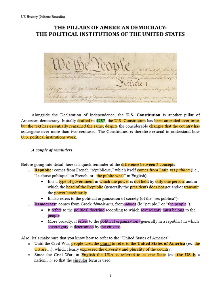 Lesson 2 - The Pillars of American Democracy - The Political ...