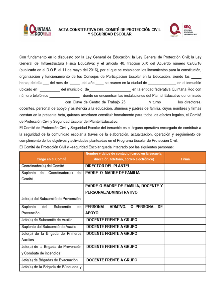 Acta Proteccion Civil 2023-2024 | PDF | Defensa Civil | Maestros