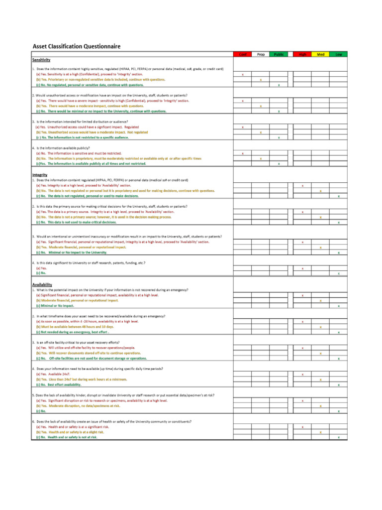 Asset Classification Questionnaire | PDF