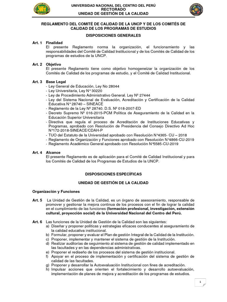 Reglamento Del Comité de Calidad | PDF | Calidad (comercial) | Sistema de manejo de calidad