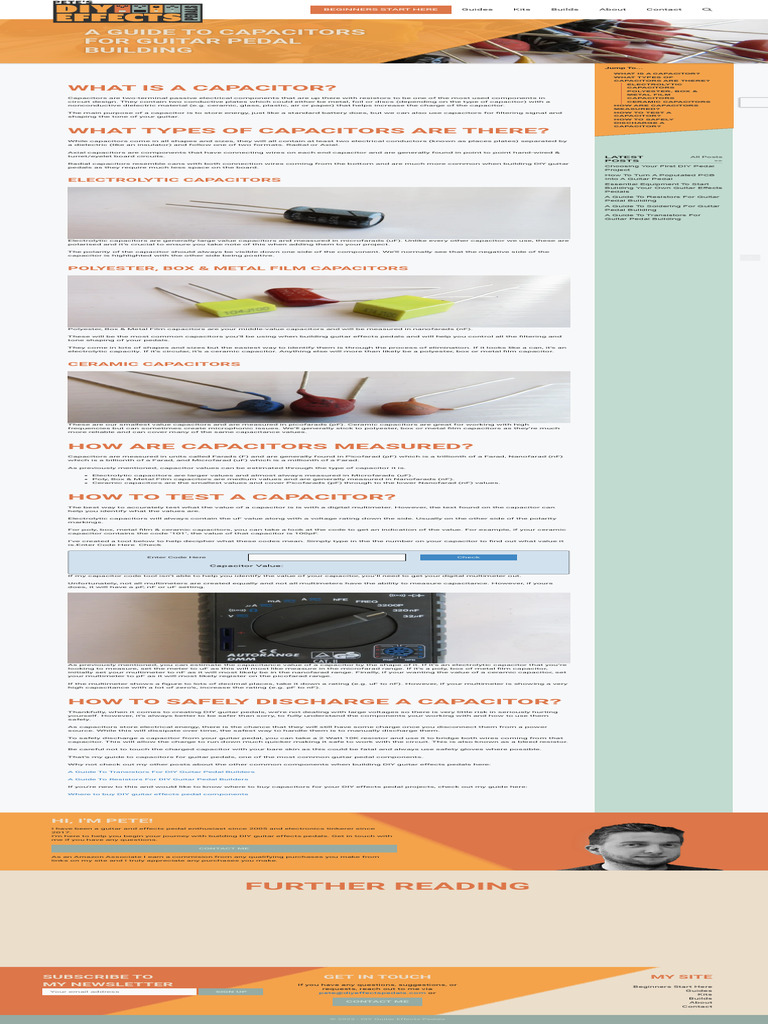 A Guide To Capacitors For Guitar Pedal Building - DIY Effects Pedals | PDF | Capacitor | Resistor