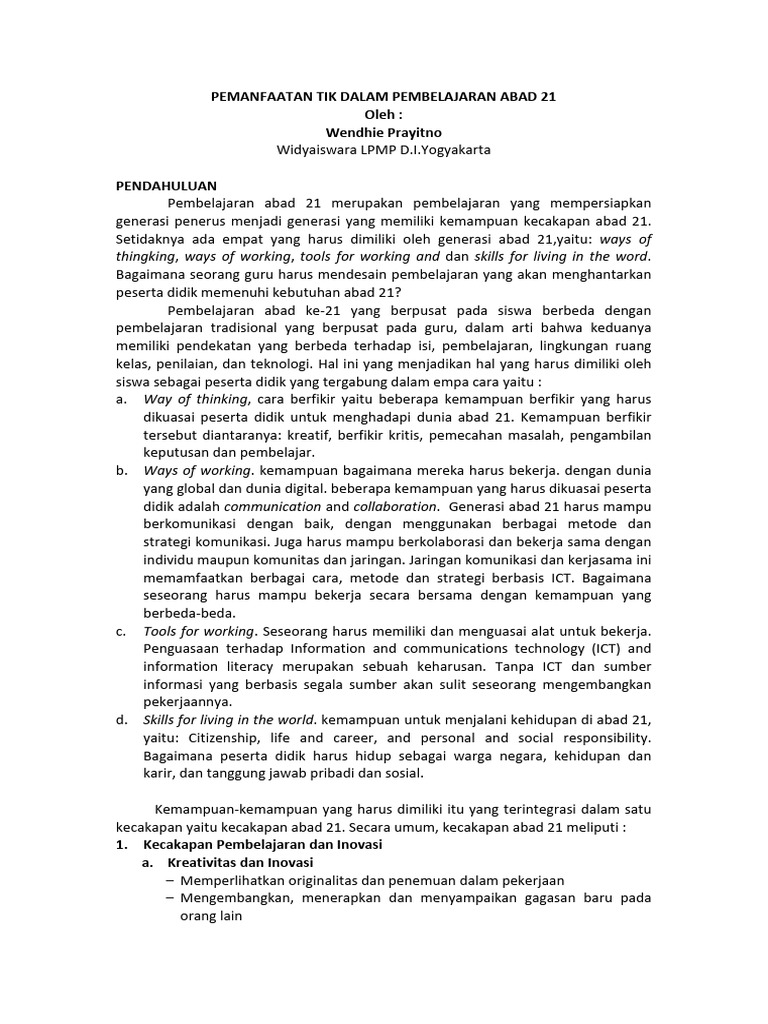Bacaan IPG 3.1 Pemanfaatan TIK Dalam Pembelajaran Abad 21 | PDF