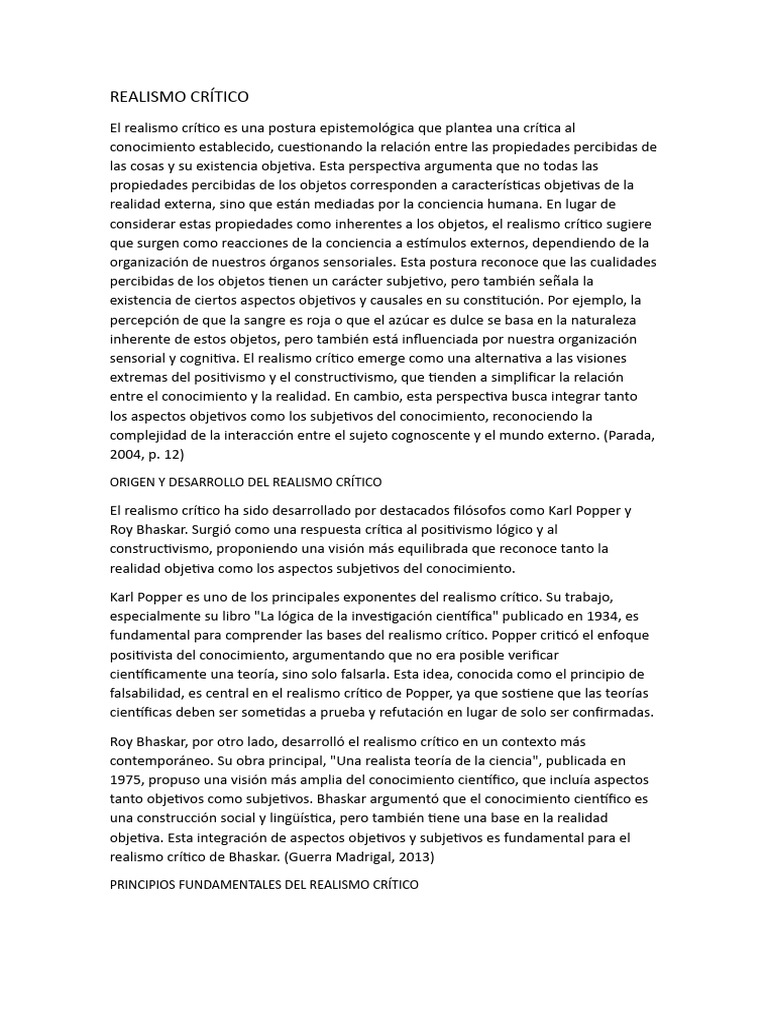 Realismo Crítico | PDF | Realismo filosófico | Conocimiento