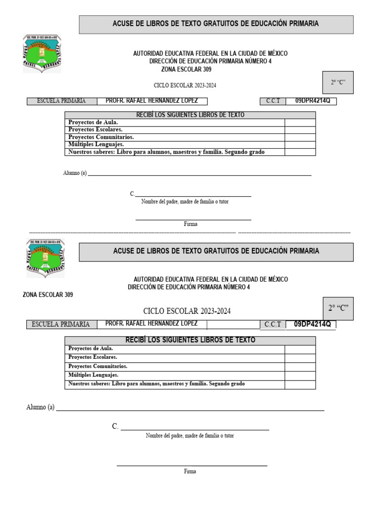 ACUSE de Libros 2C Archivo Correcto | PDF | Educación primaria | Escuelas