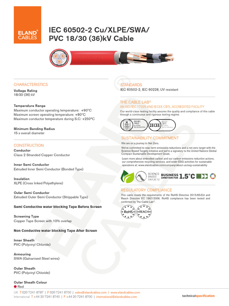 IEC 60502-2 Cu-XLPE-SWA-PVC Cable 18-30 (36) KV | PDF | Electrical Resistivity And Conductivity ...