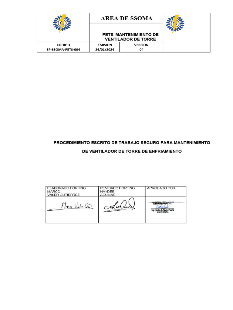 Procedimiento Escrito de Trabajo Seguro SP Ssoma Pets 004 Mantto ...