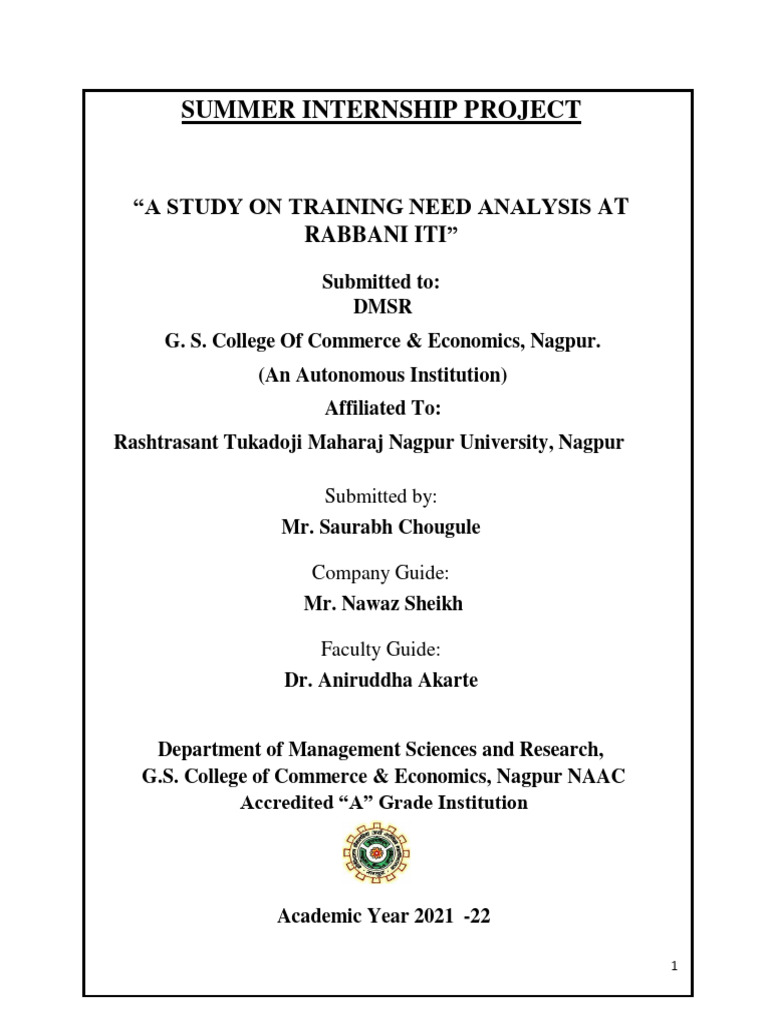 Summer Internship Project: "A Study On Training Need Analysis at ...