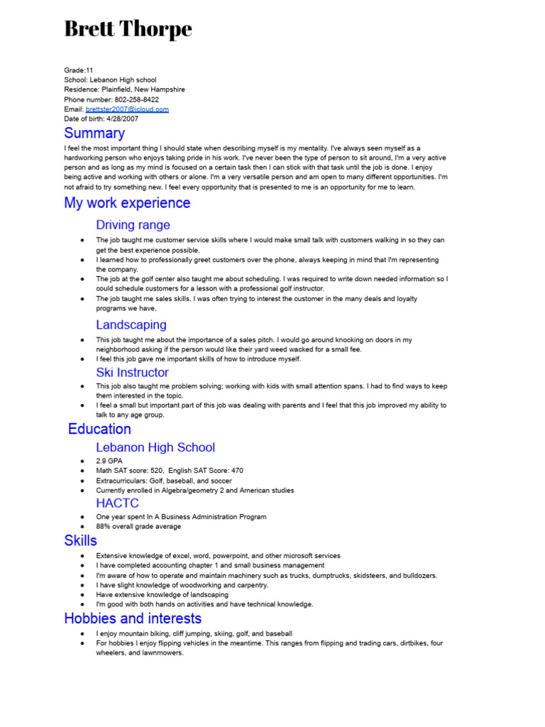 Brett Thorpe: Student Profile & Skills | PDF | Career & Growth