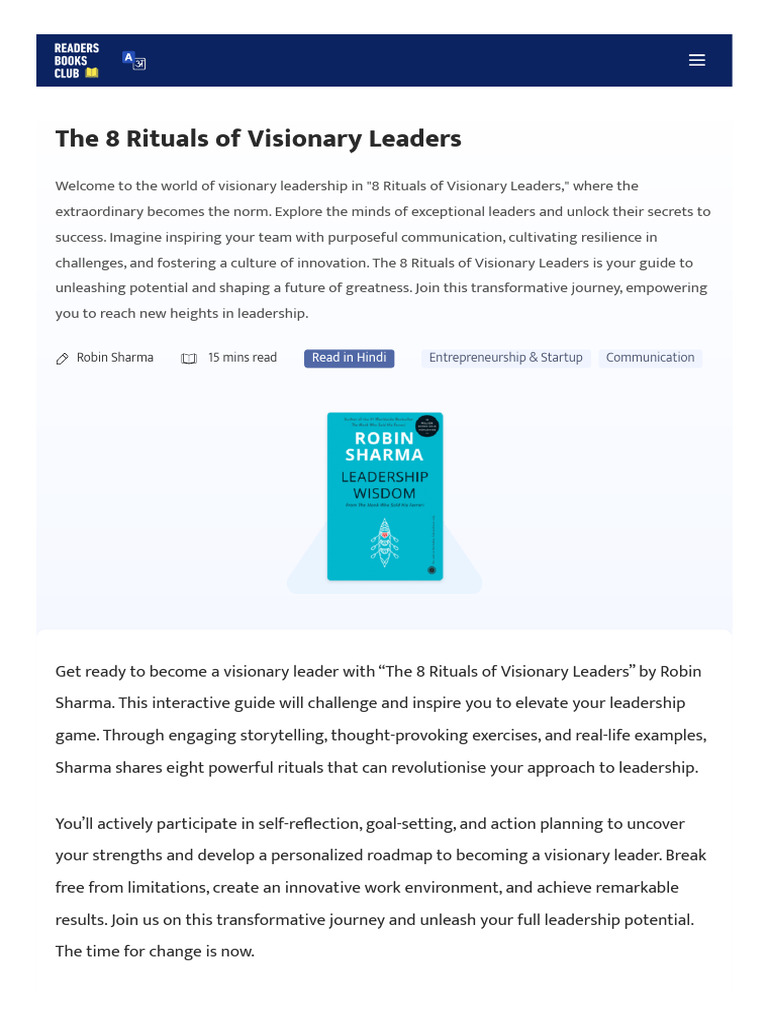The 8 Rituals of Visionary Leaders Summary | PDF | Leadership | Disciplines