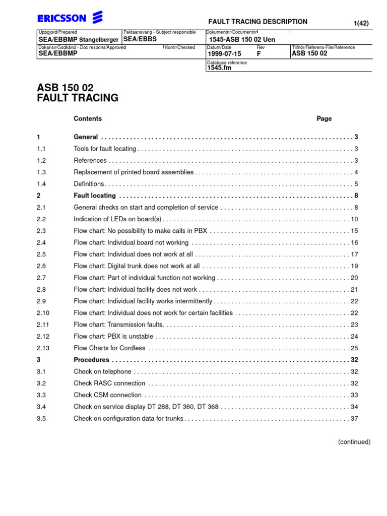 Ericsson Business Phone 50-250 Maintenance Fault Tracing | Download ...