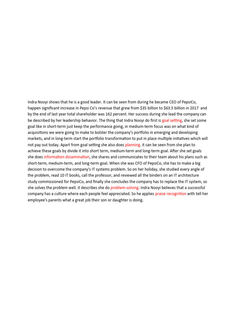 Anwer First Question Case Study Indra Nooyi | PDF | Business | Finance & Money Management