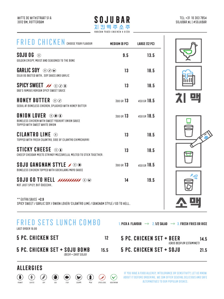 Korean Fried Chicken & Soju Bar Menu | PDF | Sauce | Cuisine