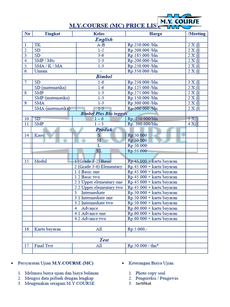 Daftar Harga MC | PDF