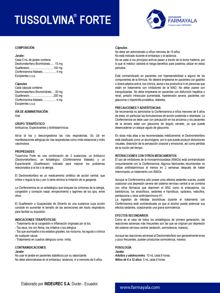 Composición y usos de Tussolvina Forte | PDF | Drogas que actúan sobre ...