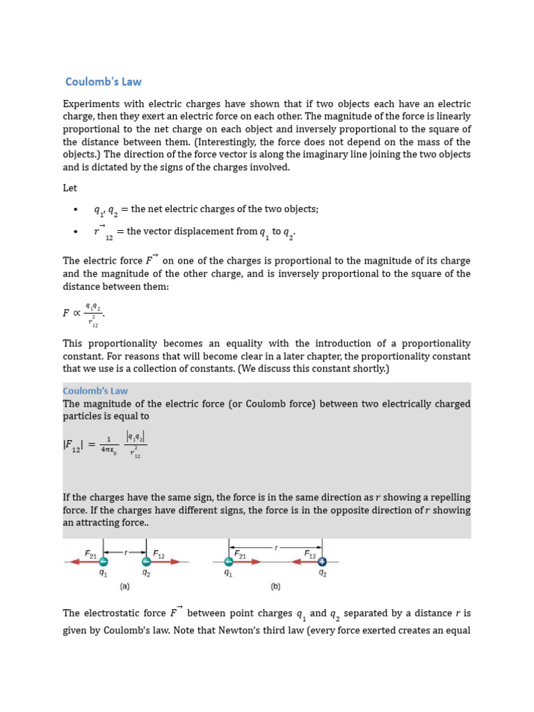 Coulomb's-Law | PDF | Force | Electron