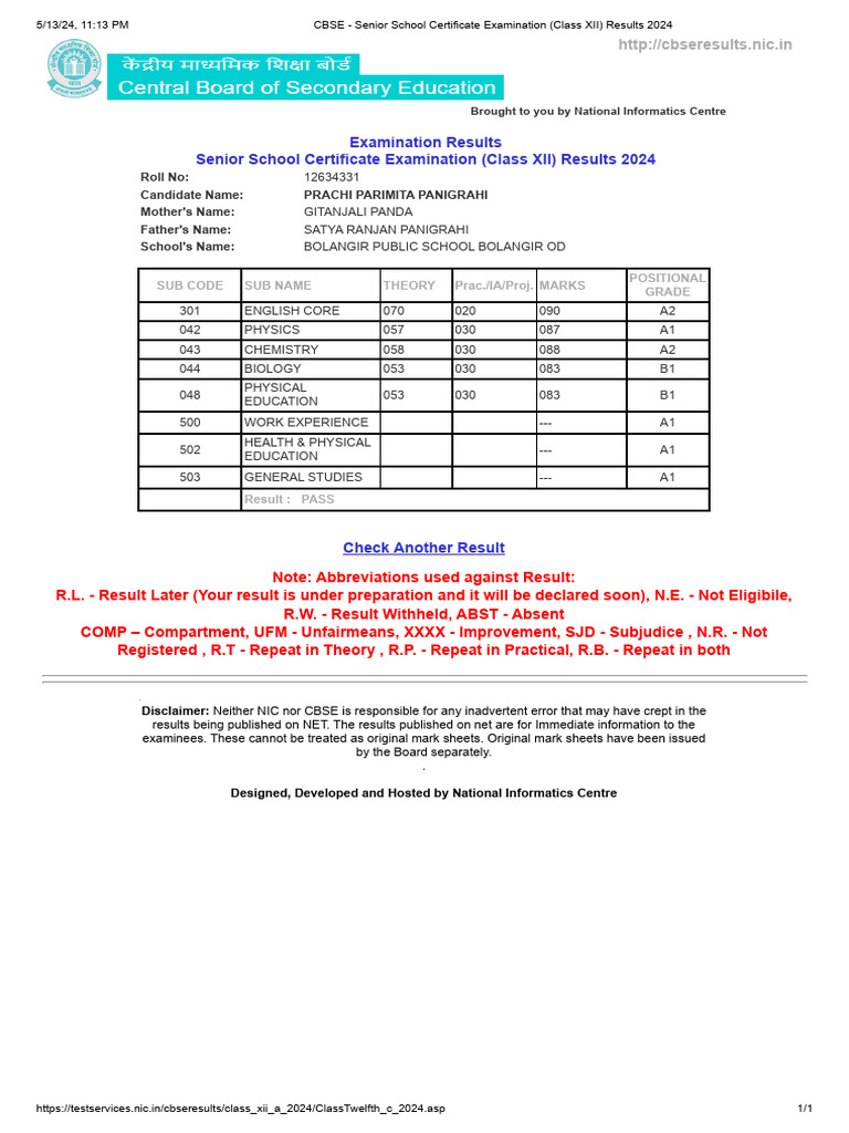 CBSE - Senior School Certificate Examination (Class XII) Results 2024 ...