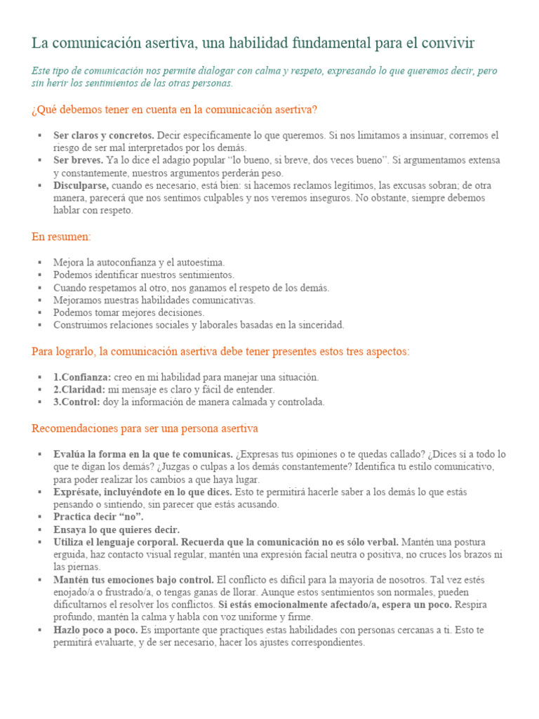 La Comunicación Asertiva | PDF | Comunicación | Autoestima