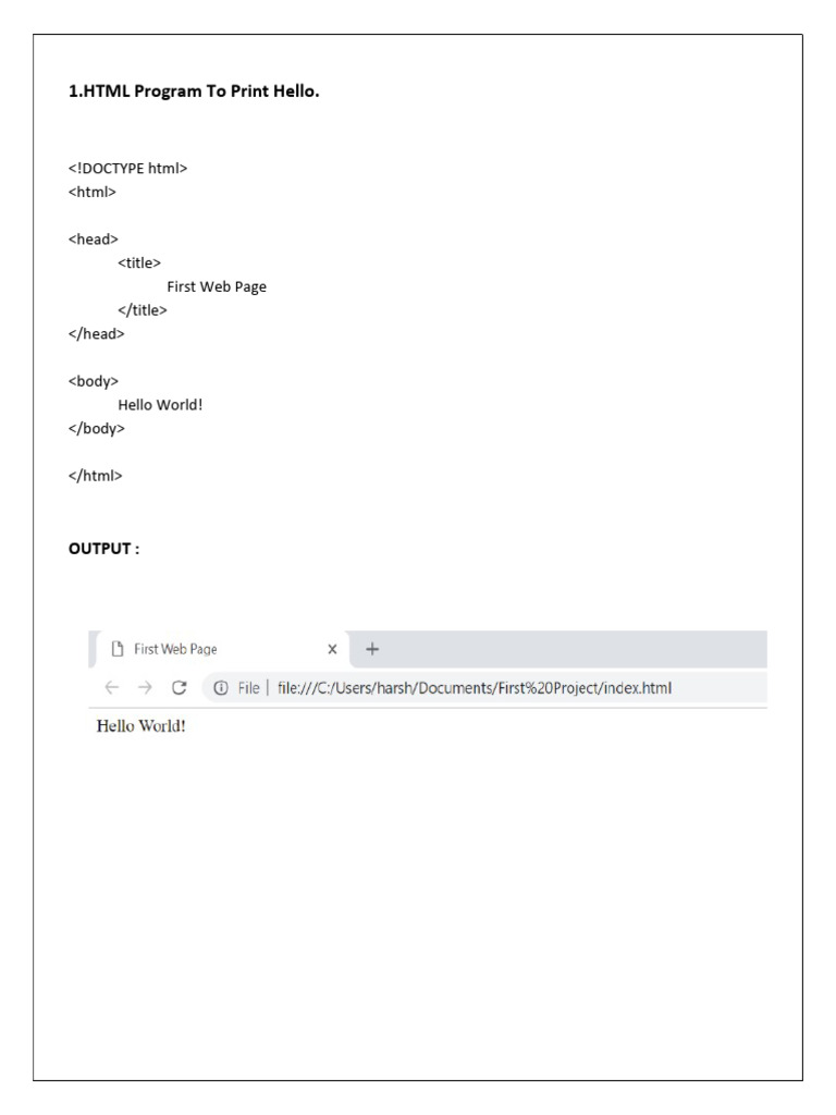 1.HTML Program To Print Hello | PDF | Html | Html Element