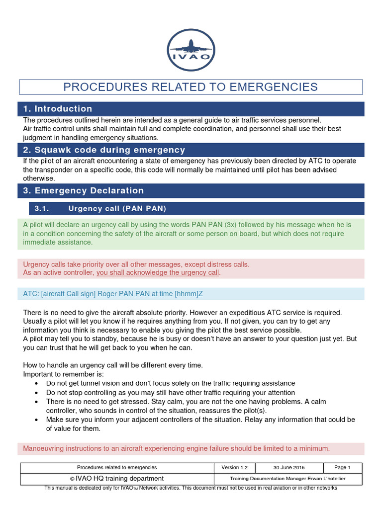 Emergency Procedures Guide | PDF | Air Traffic Control | Transponder ...