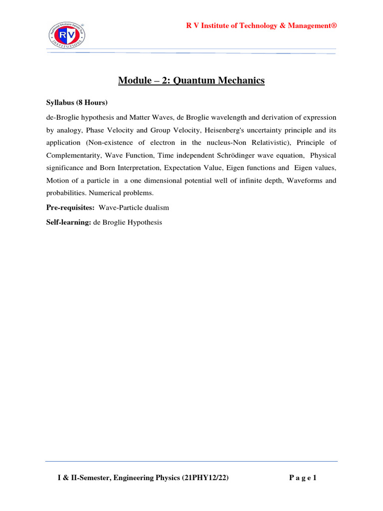 Module 2 - Quantum Mechanics-SN | PDF | Waves | Wave Function