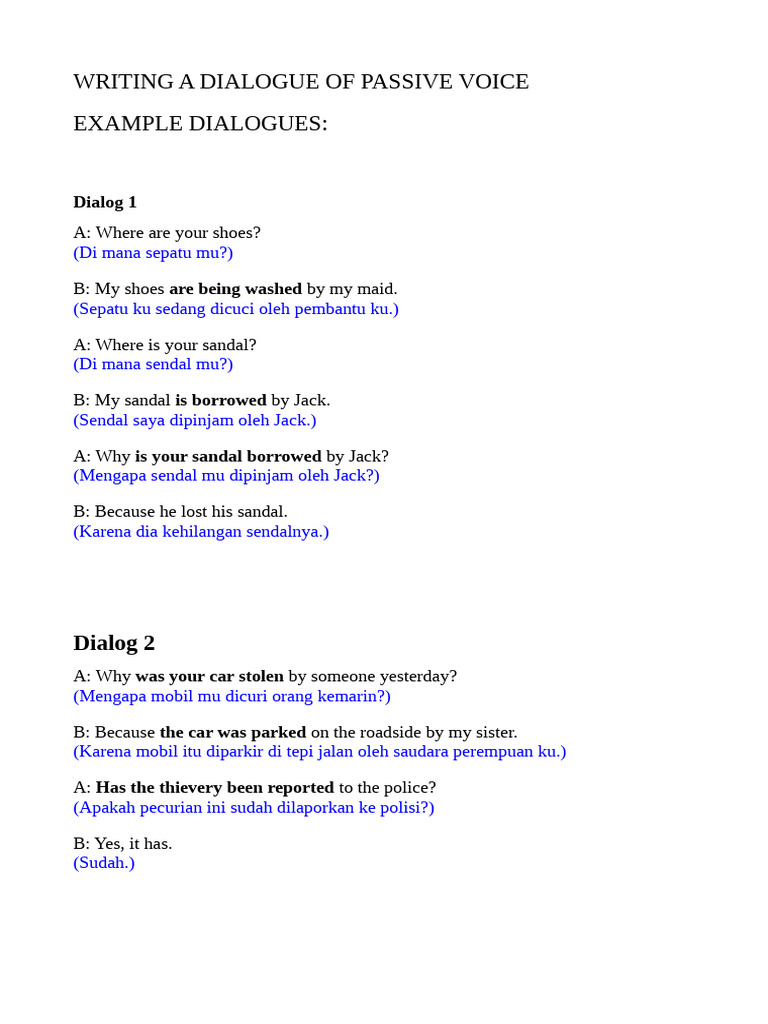 Writing A Dialogue of Passive Voice | PDF