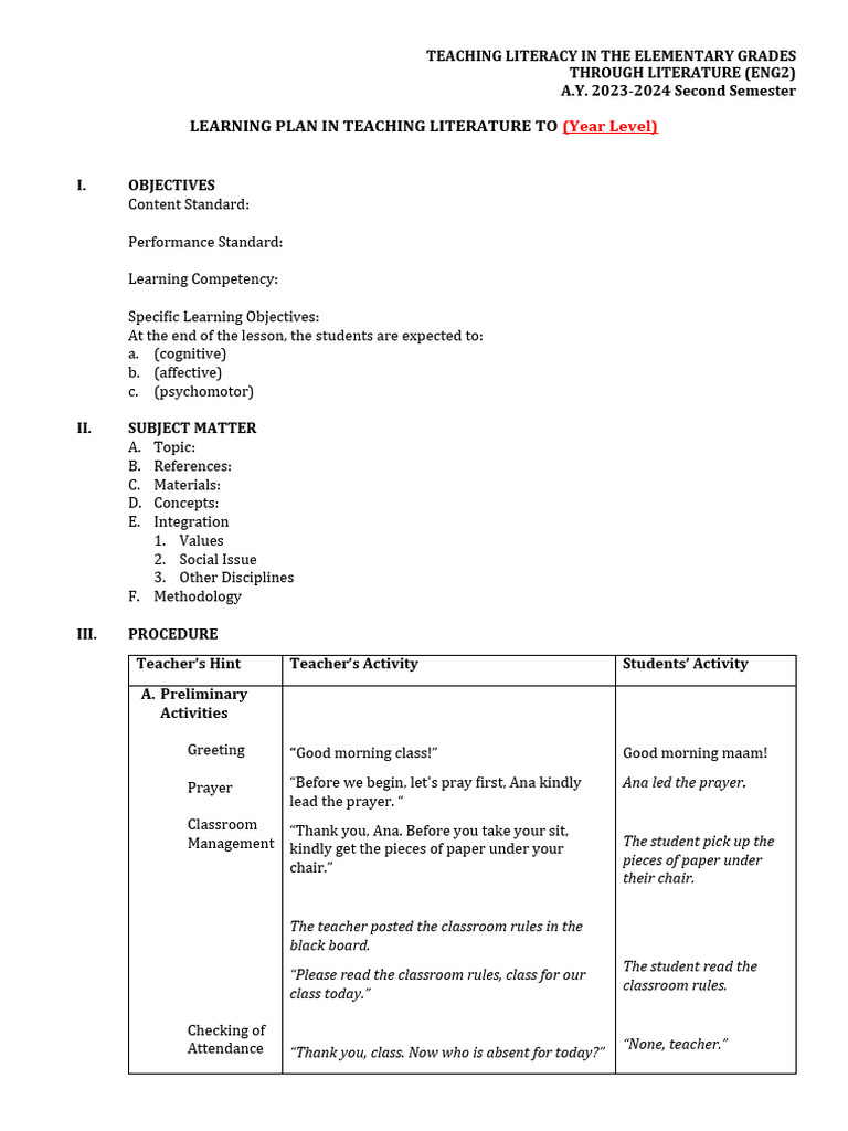 Learning Plan Format | PDF | Learning | Teachers