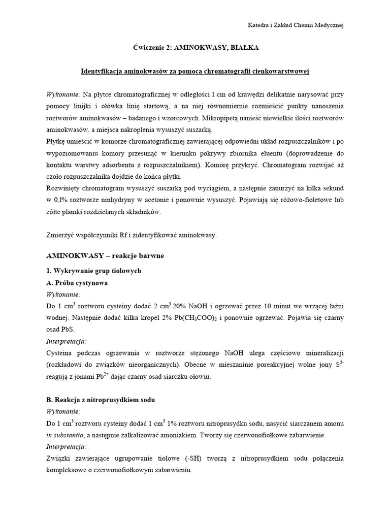 ĆW 2 Aminokwasy I Białka | PDF