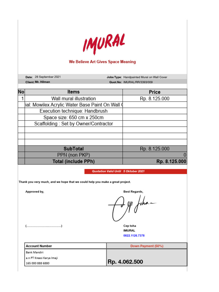 IMURAL Quotation (MR - Hilman | PDF | Private Law | Business Law