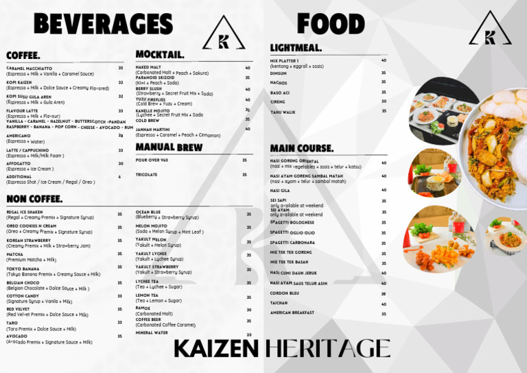 Menu Kaizen Heritage | PDF | Caramel | Drink